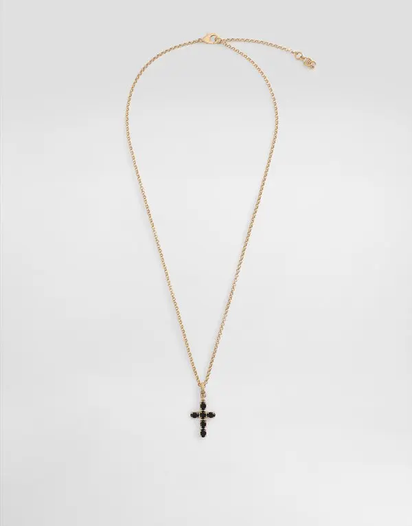 Dolce & Gabbana Fine Link Necklace With Cross And Dg Logo - Gold