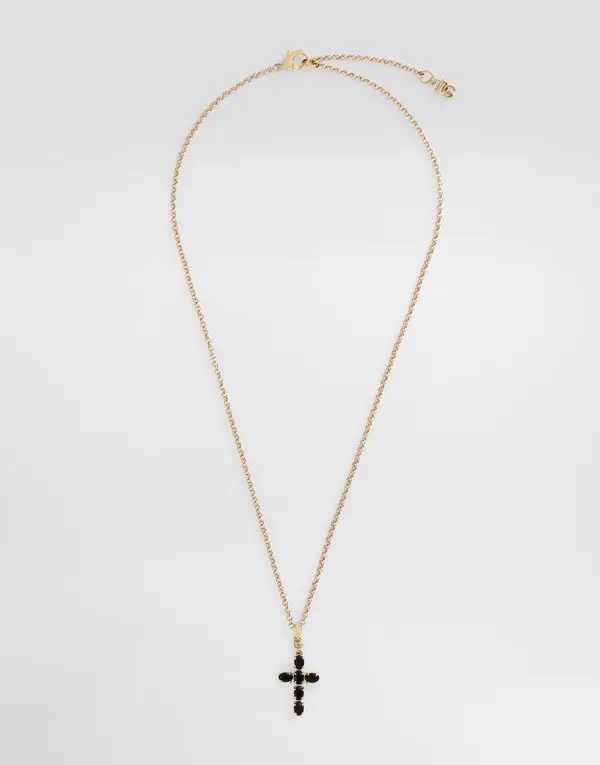 Dolce & Gabbana Fine Link Necklace With Cross And Dg Logo - Gold