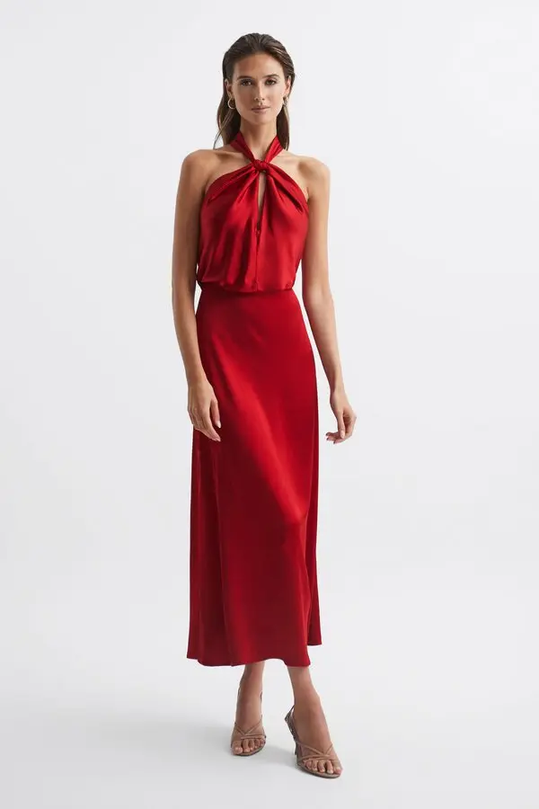 Neck Midi Dress Reiss Halter Neck Dress Reiss Halter Neck Tie Detail Midi  Dress In Blue REISS