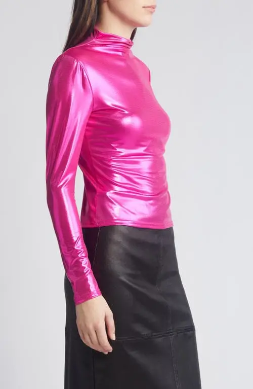 NIKKI LUND Liquid Metallic Mock Neck Top - Pink