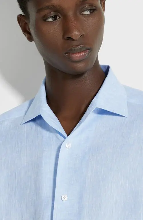 Zegna Oasi Linen Button-up Shirt - Light Blue