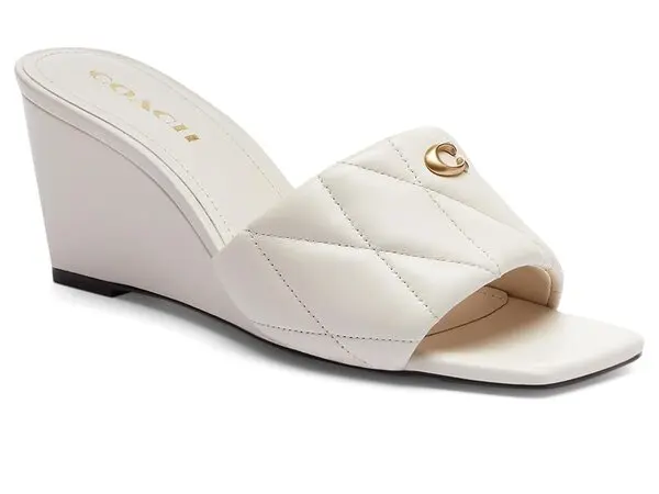 COACH Emma Quilted Leather Wedge Sandals - White