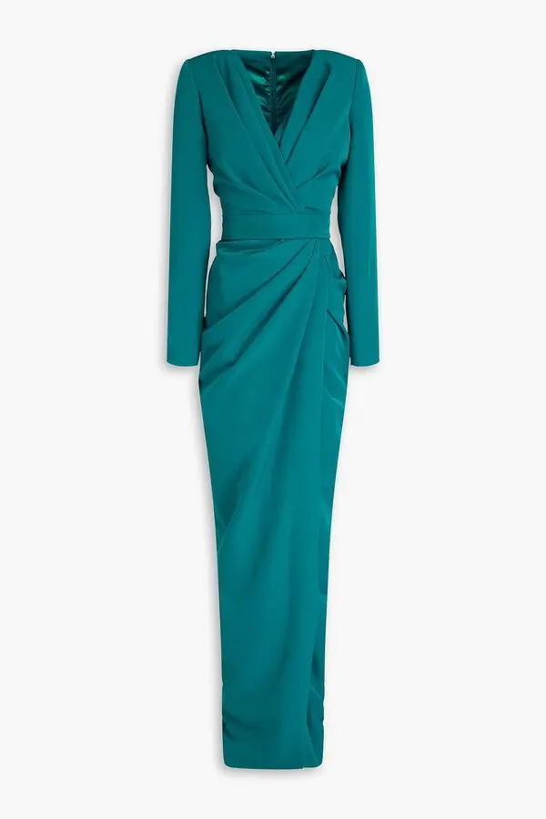 Rhea Costa Wrap-Effect Draped Crepe Gown In Teal - 70% Off | Editorialist