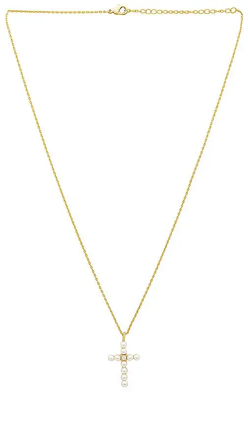 BY ADINA EDEN Pearl X Cz Cross Pendant Necklace - Gold