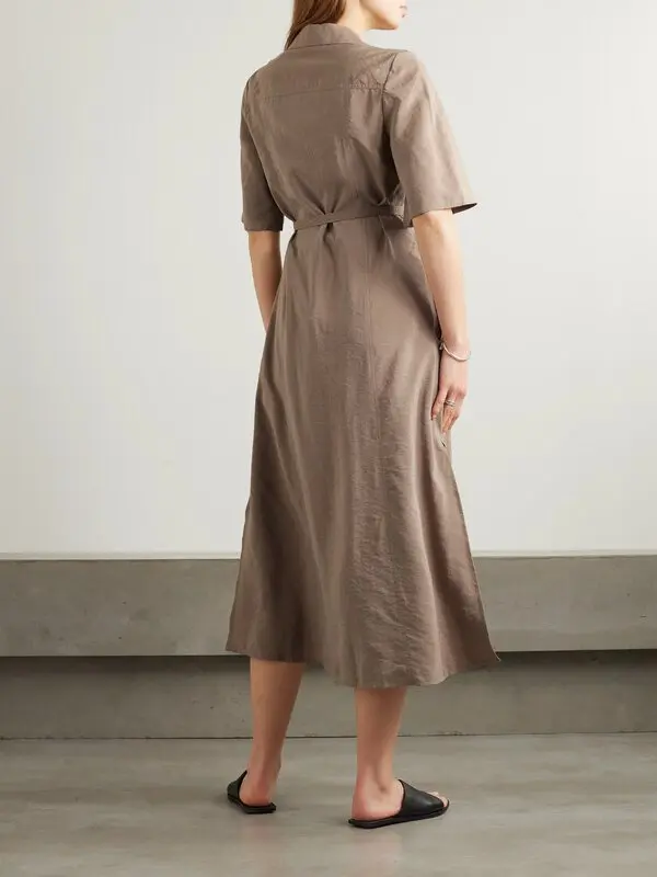 brown silk shirt dress SemSem SILK SHIRT DRESS WITH SIDE SLITS IN CAMEL main image 0