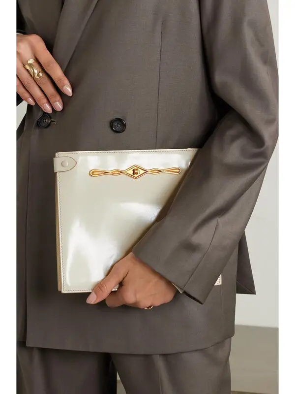 METIER Fernando Jorge Stowaway Embellished Glossed-leather Shoulder Bag - White