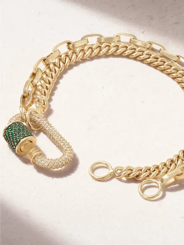 MARLA AARON 18-karat Gold, Emerald, And Diamond Bracelet