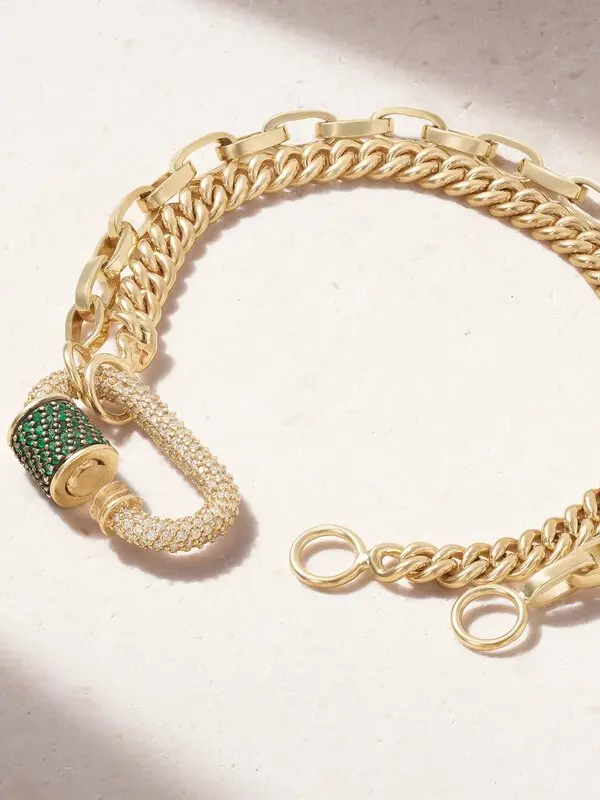MARLA AARON 18-karat Gold, Emerald, And Diamond Bracelet