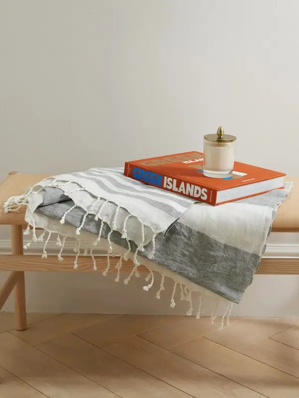 Brunello Cucinelli Fringed Striped Linen Throw
