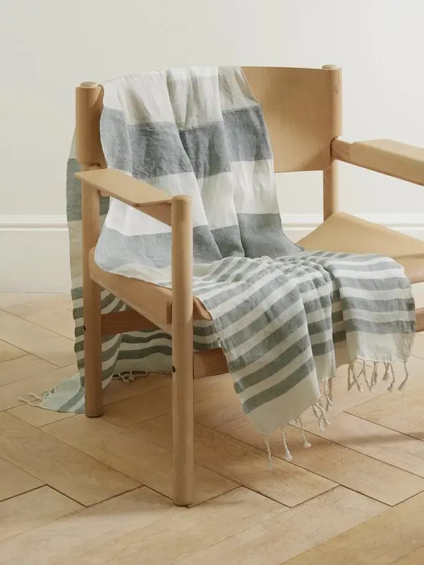 Brunello Cucinelli Fringed Striped Linen Throw - Blue