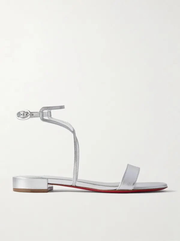 CHRISTIAN LOUBOUTIN Miss Choca Metallic Leather Sandals - Silver