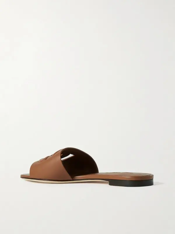Dolce & Gabbana Bianca Cutout Leather Slides - Brown