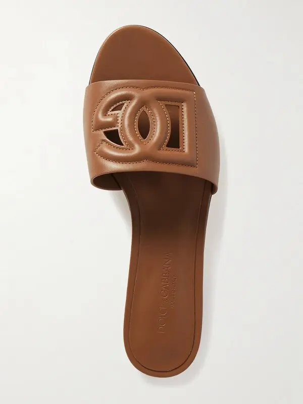 Dolce & Gabbana Bianca Cutout Leather Slides - Brown