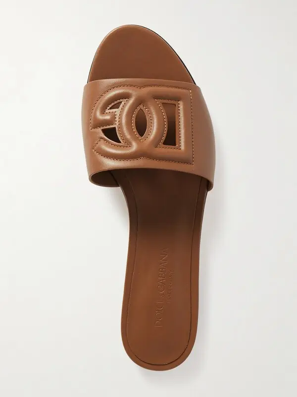 Dolce & Gabbana Bianca Cutout Leather Slides - Brown