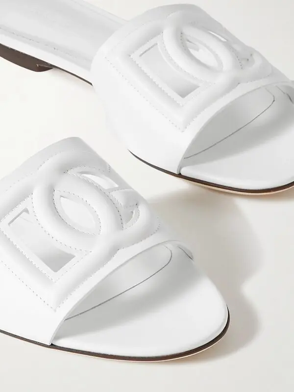 Dolce & Gabbana Bianca Cutout Leather Slides - White