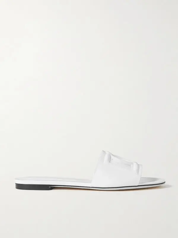 Dolce & Gabbana Bianca Cutout Leather Slides - White