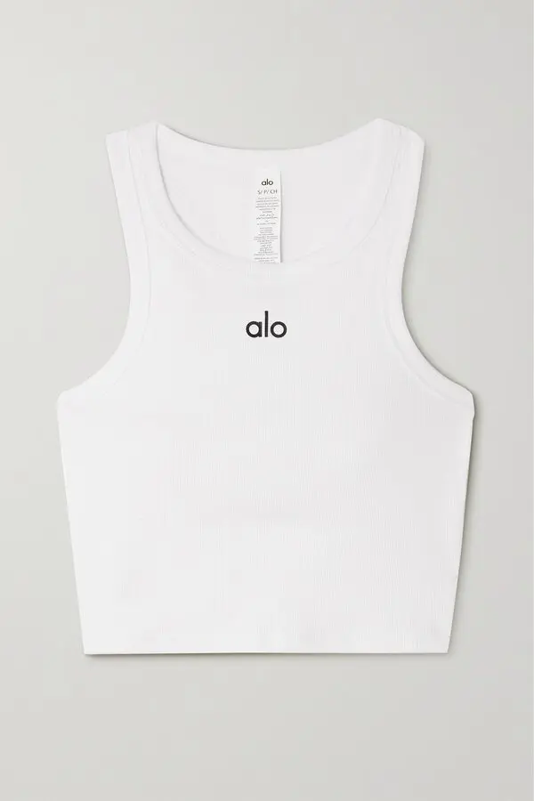 Alo Yoga Aspire Cropped Ribbed Tank Top - White | Editorialist