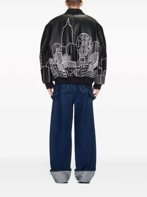 Off-White Skyline Leather Bomber Jacket