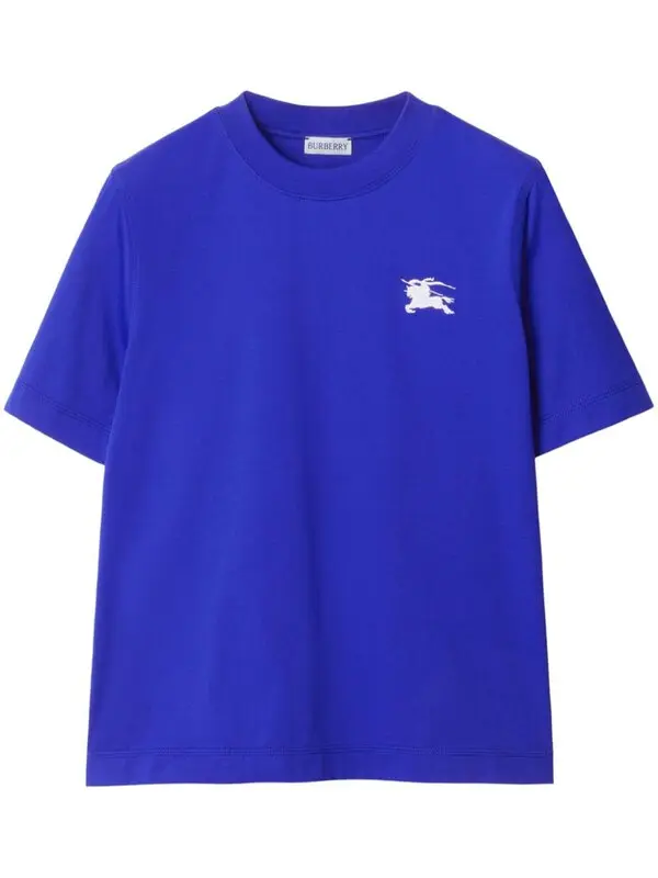 Burberry Logo Embroidered Cotton T-shirt - Blue