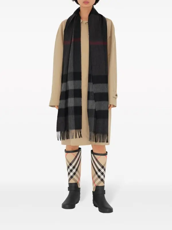 Burberry Checked Cashmere Scarf - Grey