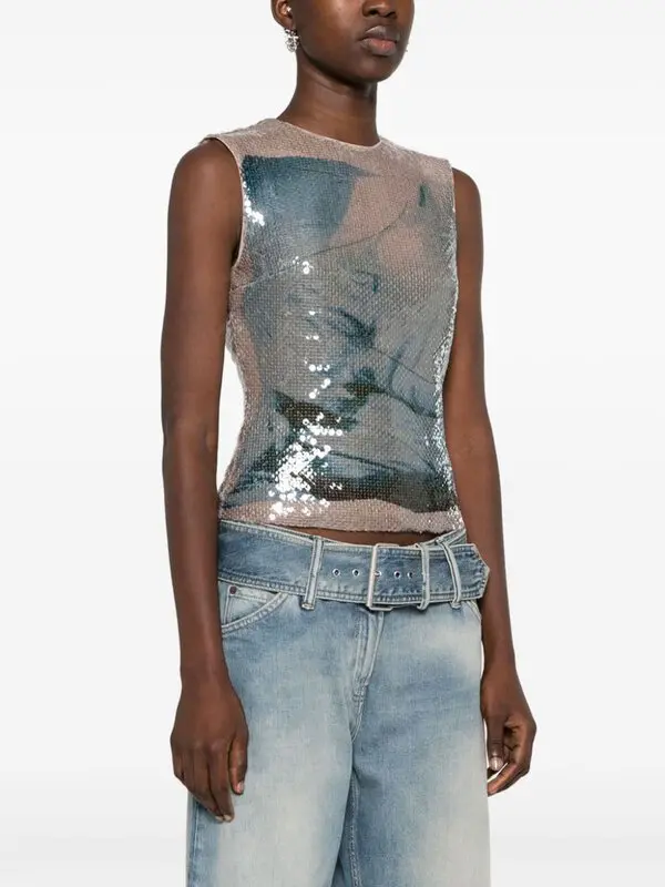 16Arlington Nage Abstract-print Sequinned Top