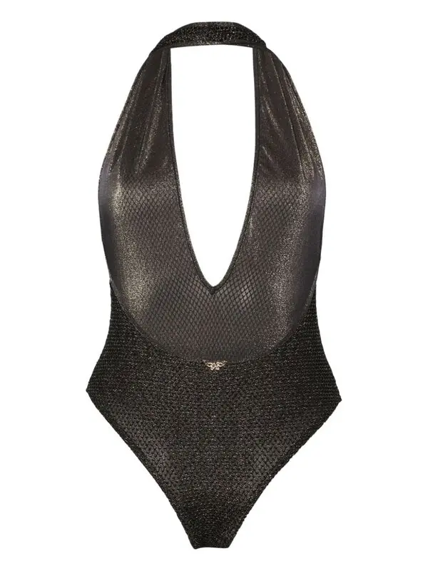 Palm Angels Lurex V-neck Swimsuit - Black