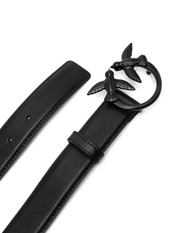 Pinko Leather Belt With Signature Buckle - Black