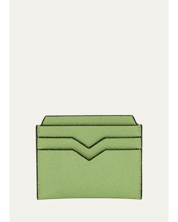 VALEXTRA Calf Leather Card Holder - Green