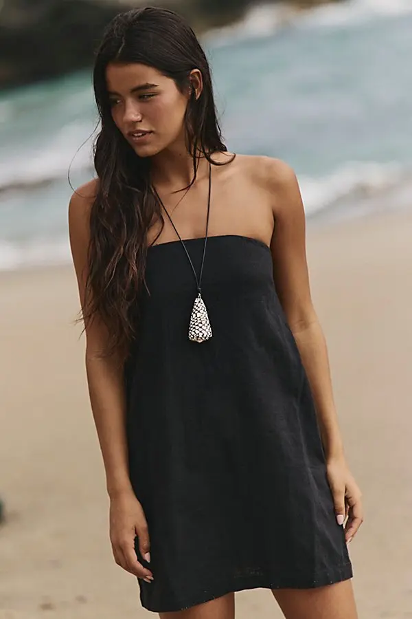 Free People Cotton-linen Mini Dress - Black
