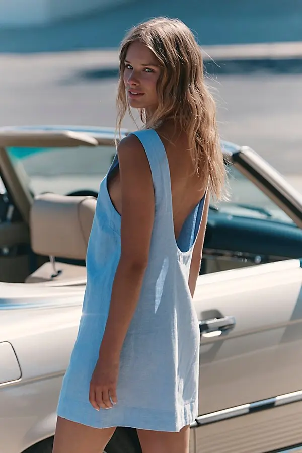 Free People Linen-blend Mini Dress - Dawn Sky