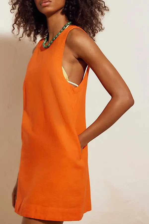Free People Linen-blend Mini Dress - Orange Trees