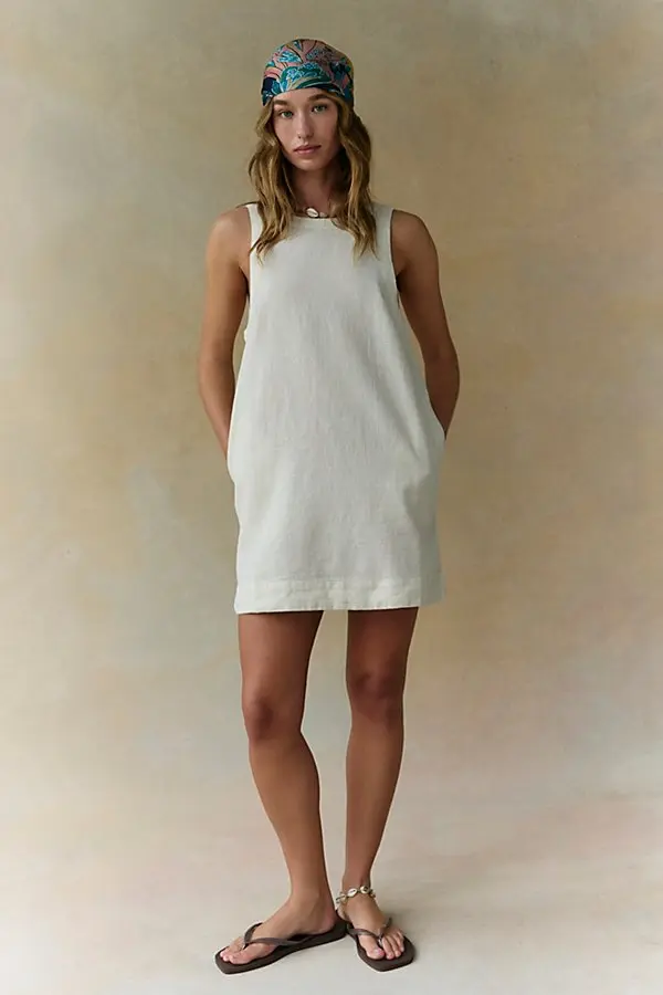 Free People Cotton-linen Mini Dress - Wet Plaster