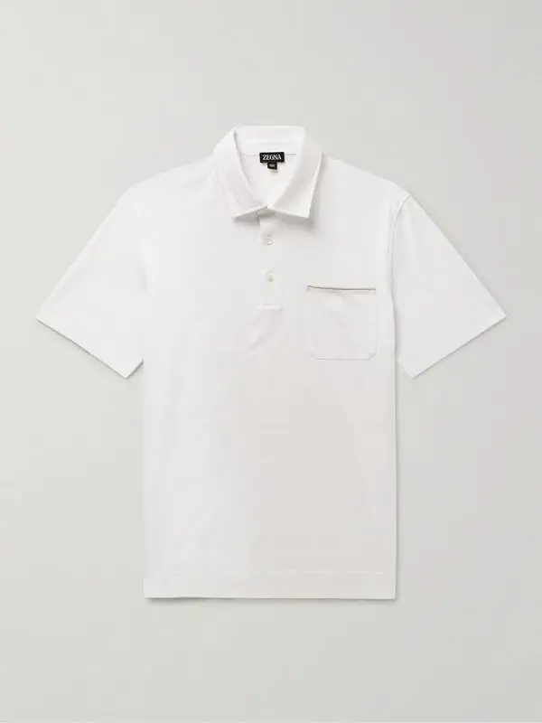 Zegna Slim-fit Nubuck-trimmed Cotton-piqué Polo Shirt