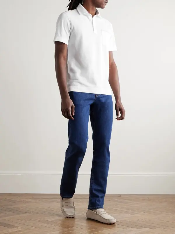 Zegna Slim-fit Nubuck-trimmed Cotton-piqué Polo Shirt