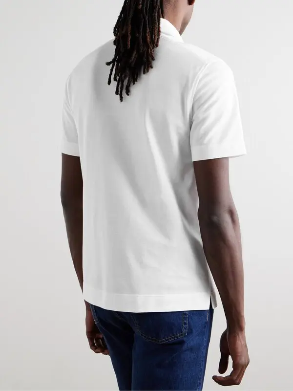 Zegna Slim-fit Nubuck-trimmed Cotton-piqué Polo Shirt