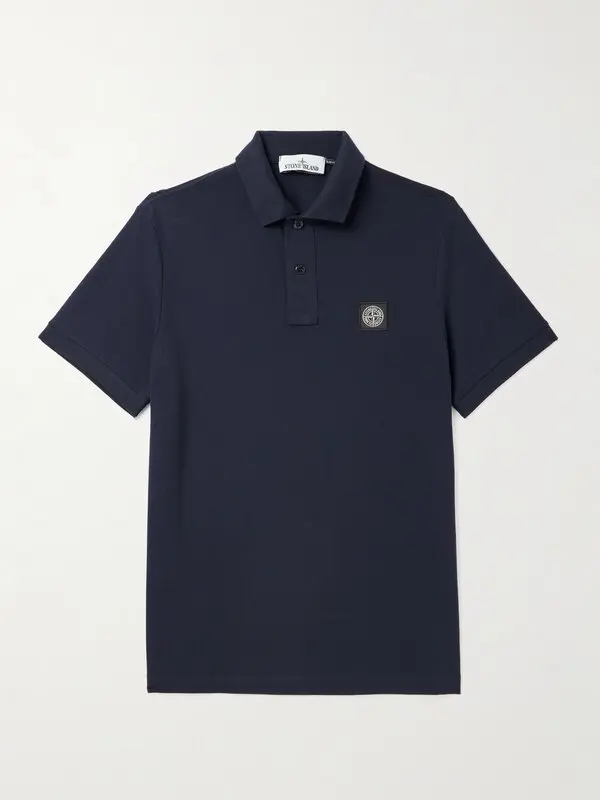 Stone Island Logo-appliquéd Cotton-blend Piqué Polo Shirt - Blue