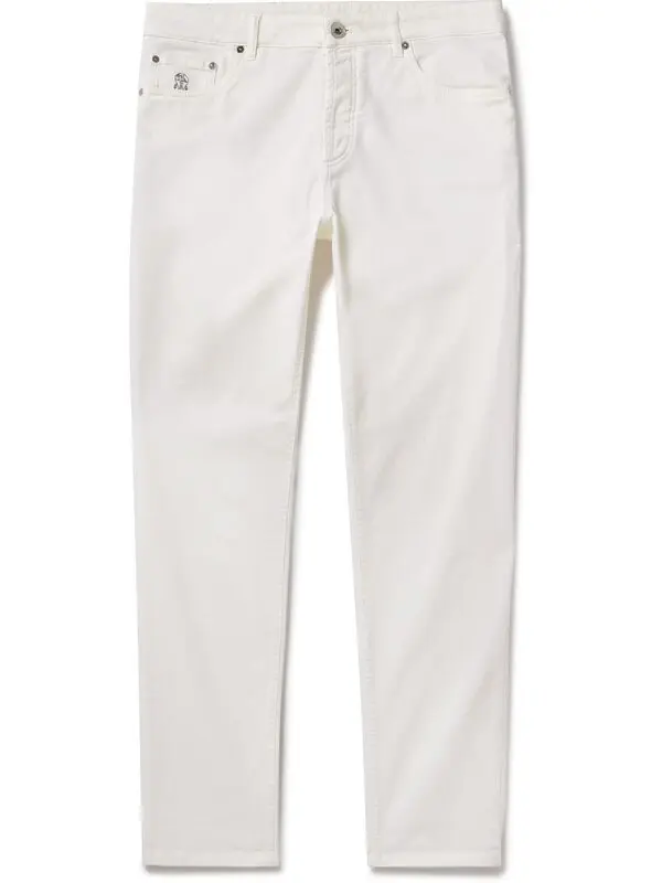 Brunello Cucinelli Slim-fit Straight-leg Logo-embroidered Jeans - White