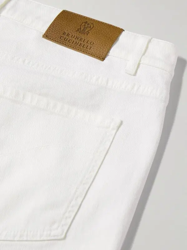 Brunello Cucinelli Slim-fit Straight-leg Logo-embroidered Jeans - White