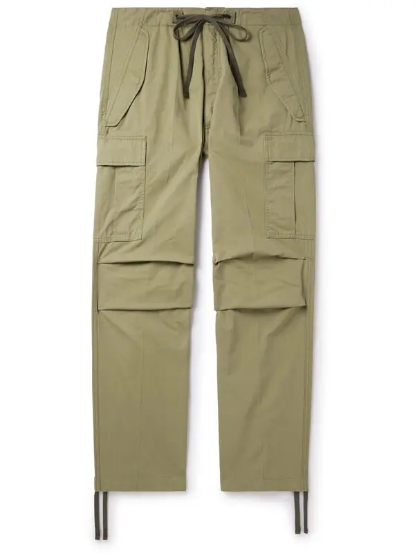 TOM FORD Straight-leg Cotton-twill Drawstring Cargo Trousers - Green