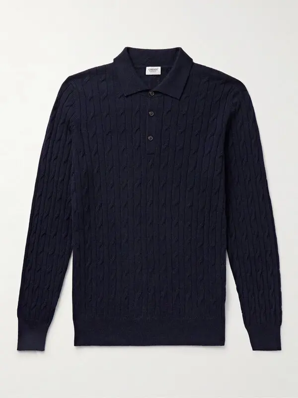 GHIAIA Cable-knit Cashmere Polo Shirt