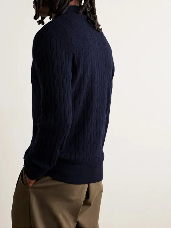 GHIAIA Cable-knit Cashmere Polo Shirt