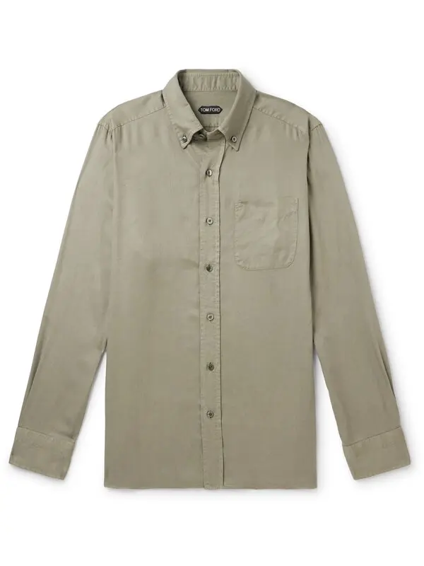 TOM FORD Button-down Collar Lyocell-poplin Shirt - Green