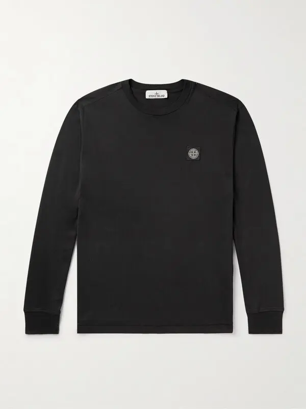 Stone Island Logo-appliquéd Garment-dyed Cotton-jersey T-shirt - Black
