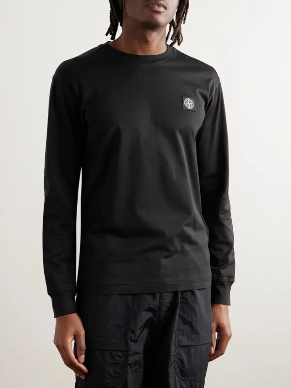 Stone Island Logo-appliquéd Garment-dyed Cotton-jersey T-shirt - Black