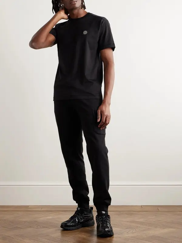 Stone Island Logo-appliquéd Cotton-jersey T-shirt - Black