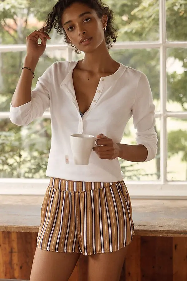LYREBIRD Neela Pajama Shorts Lb Silky - Brown Stripe