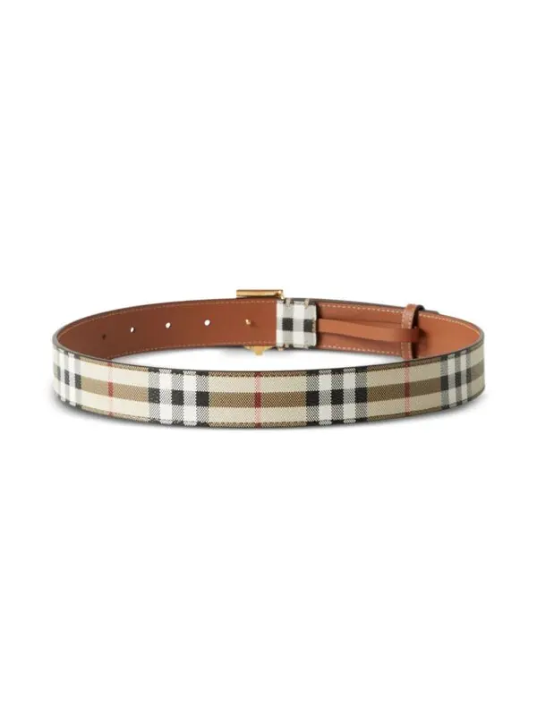 Burberry Check And Leather Tb Belt - Brown