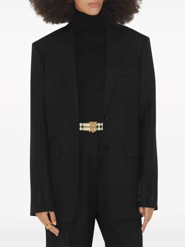 Burberry Check And Leather Tb Belt - Brown