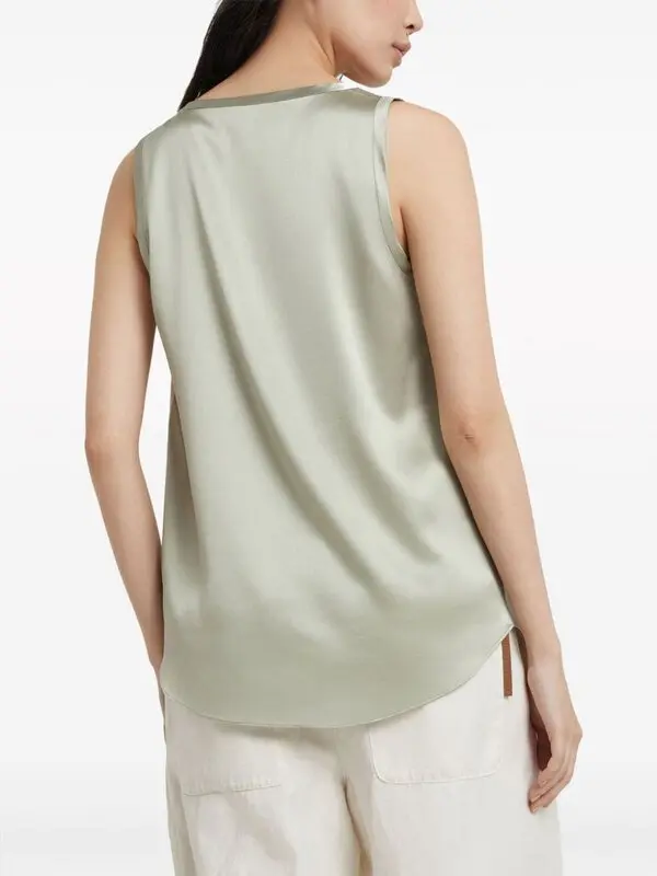 Brunello Cucinelli Sleeveless Stretch-silk Tank Top - Green