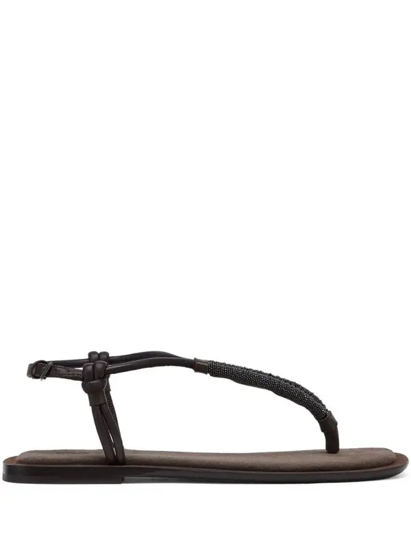 Brunello Cucinelli Monili Detail Leather Sandals - Brown